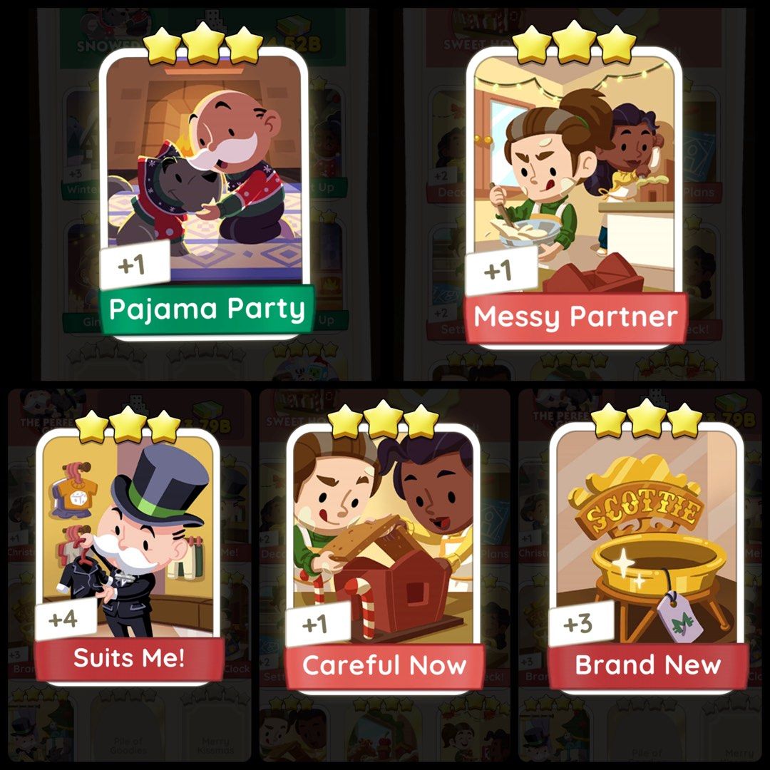 Monopoly Go Messy Partner, Pajama Party, Suits Me, Careful Now, Brand ...