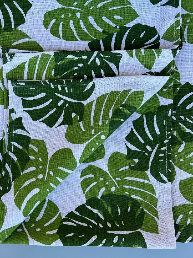 Monstera Palm Leaves Print Cotton Linen Table Cloth, Furniture & Home ...