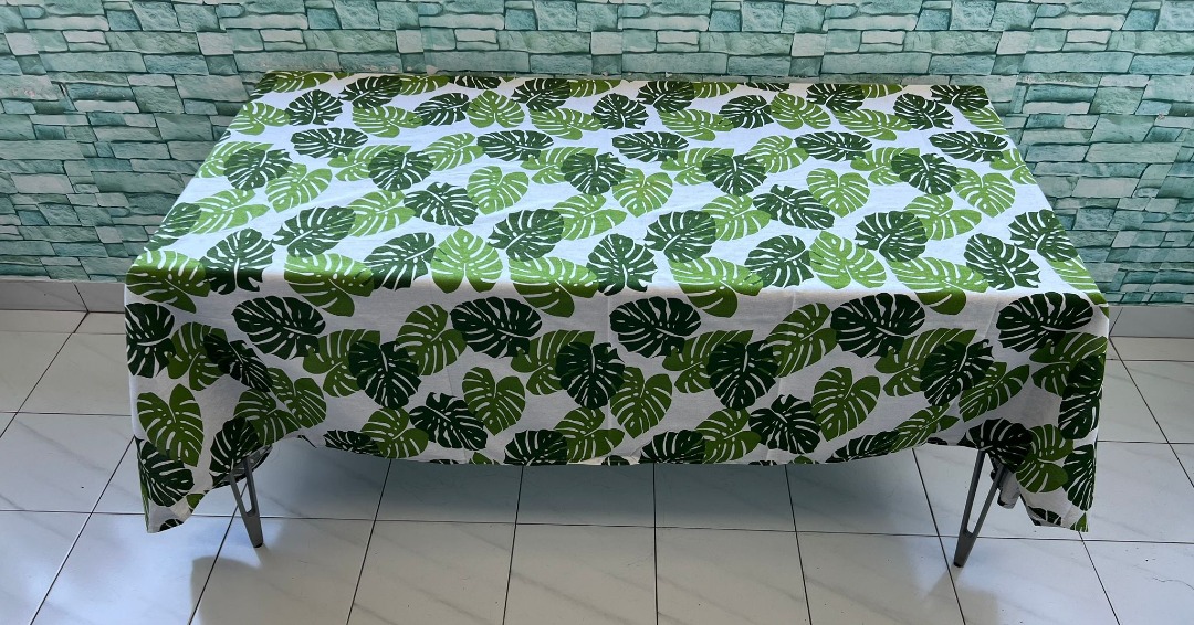 Monstera Palm Leaves Print Cotton Linen Table Cloth, Furniture & Home ...