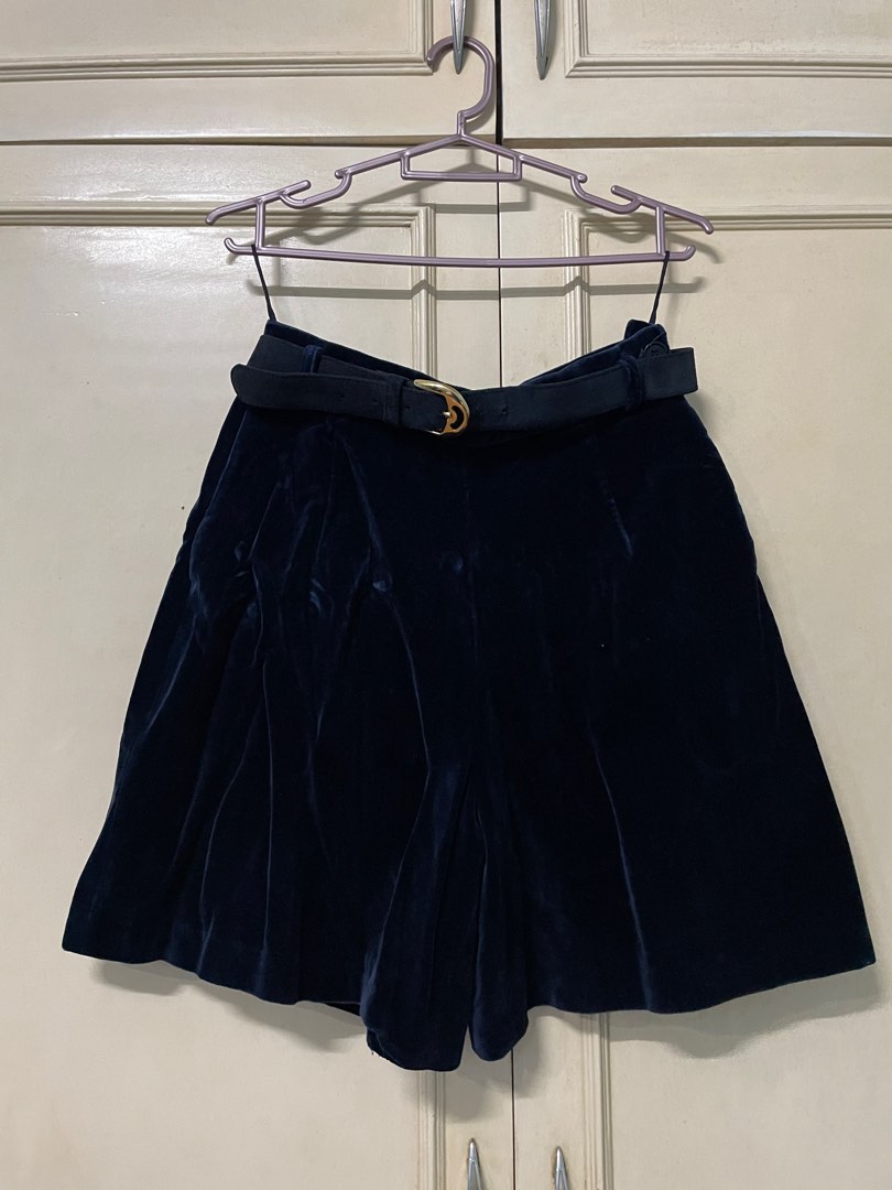 Navy Blue Velvet Shorts, Women's Fashion, Bottoms, Shorts on Carousell
