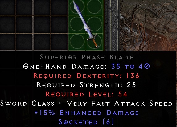 (Non - ladder) 15%ed 6 socketed Phase Blade. D2R, Video Gaming, Gaming ...