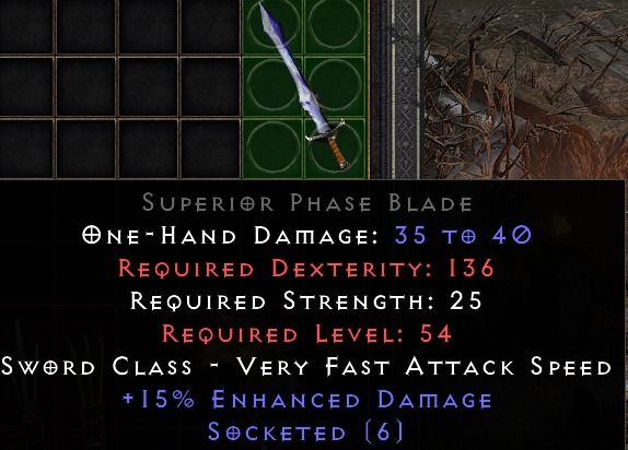 (Non - ladder) 15%ed 6 socketed Phase Blade. D2R, Video Gaming, Gaming ...