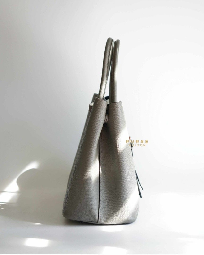 Prada BN2775 Saffiano Cuir Leather Double Bag Medium In Gray, Luxury, Bags & Wallets on Carousell