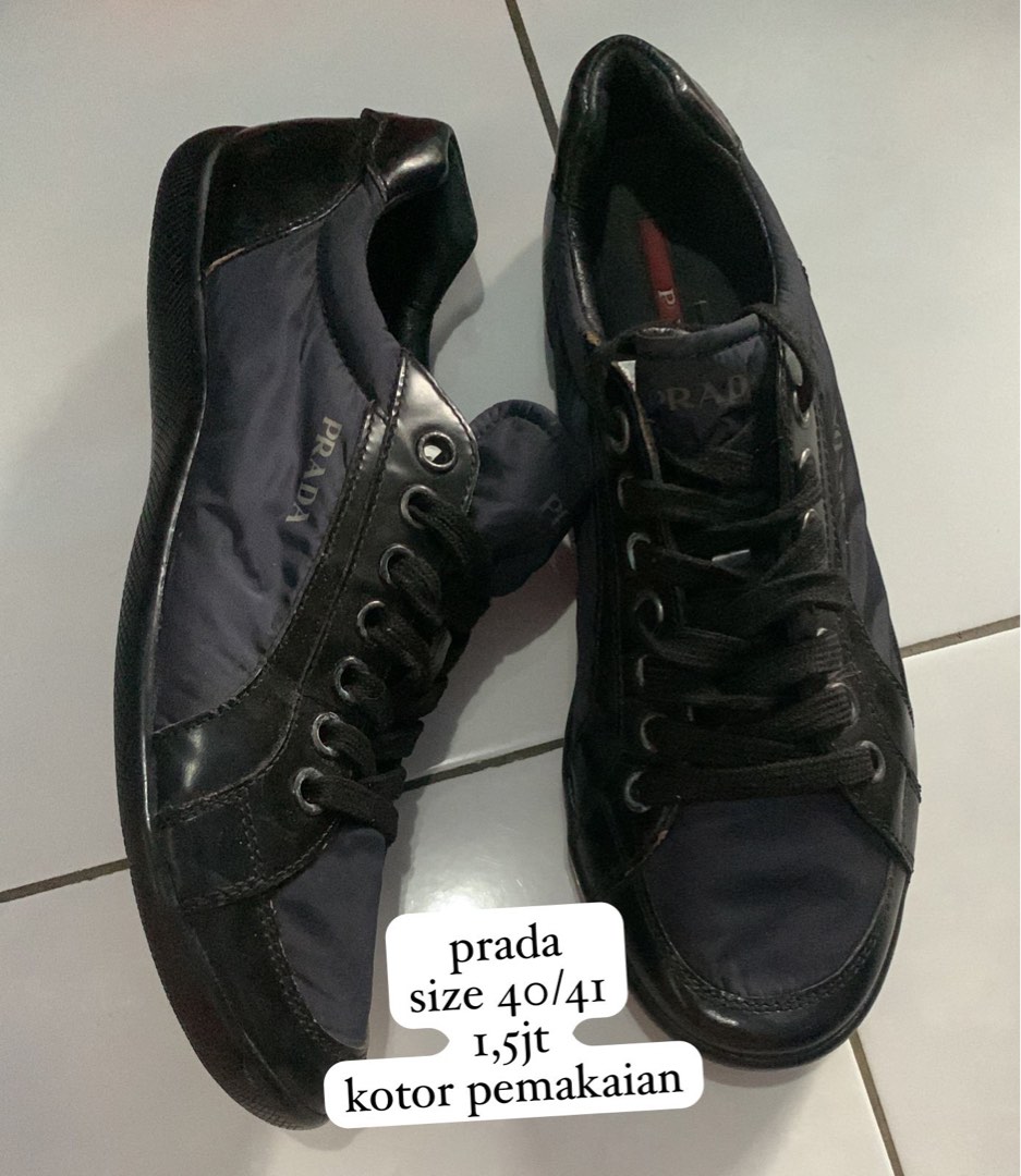 prada milano full black, Fesyen Pria, Sepatu , Lainnya di Carousell