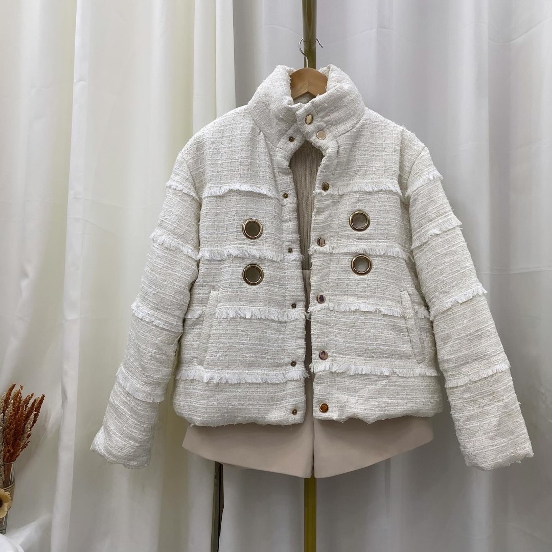 Puffer tweed jacket (white - Large), Women's Fashion, Coats, Jackets ...