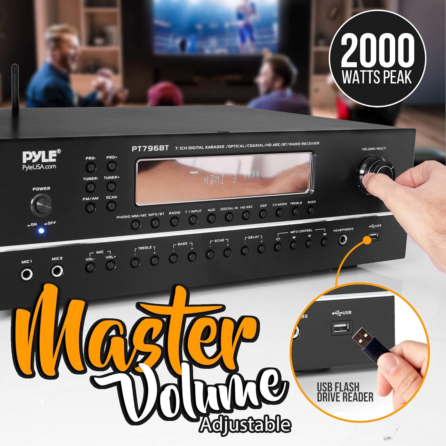 Pyle 7.1-Channel Hi-Fi Bluetooth Stereo Amplifier - 2000 Watt AV Home ...