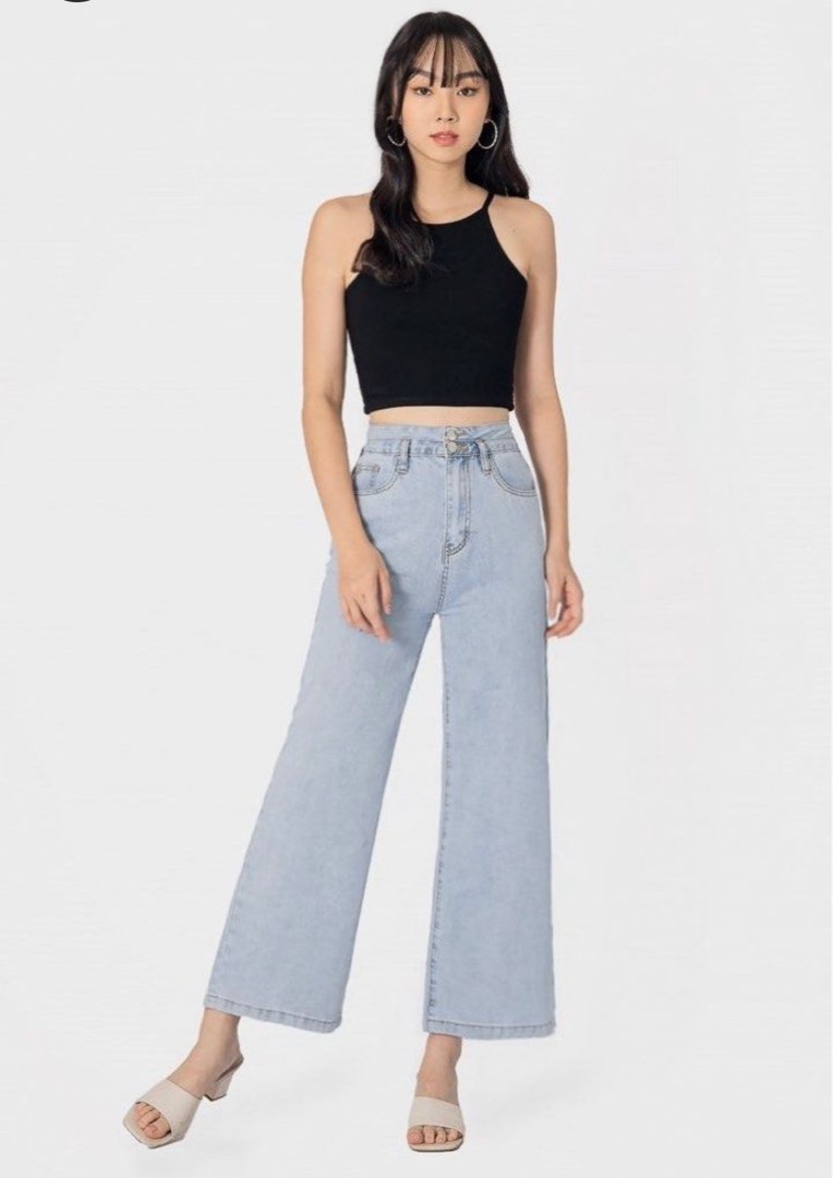Rule breaker double button wide leg jeans, Women's Fashion, Bottoms ...