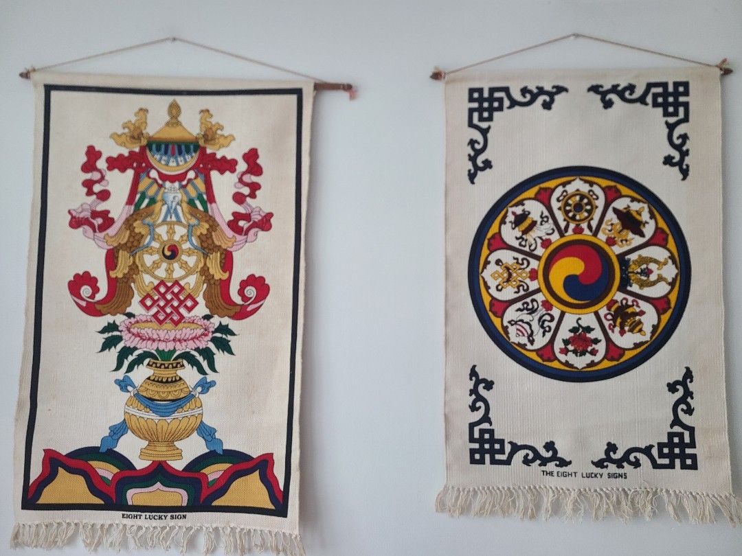 Vintage Tibetan Eight Lucky Signs Wall Art- Set of 2, Hobbies & Toys ...
