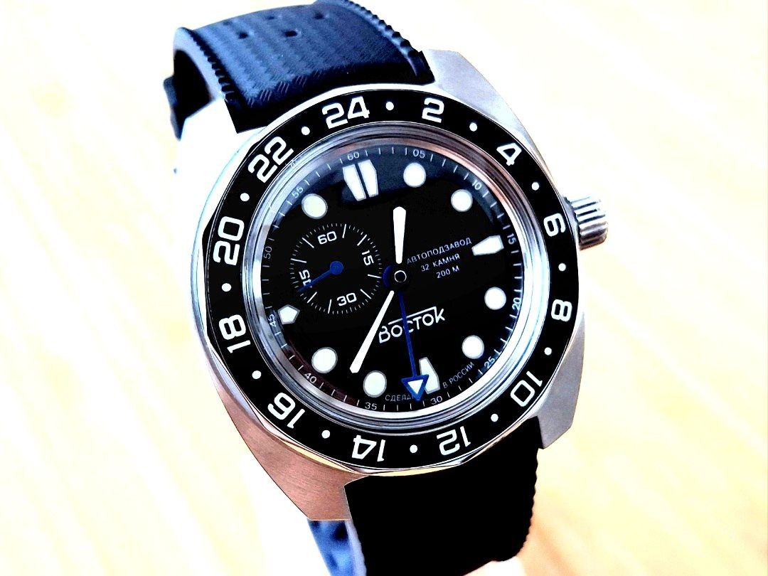 Vostok GMT Amphibia, Automatic Movement, Black dial. 24 Hour Bezel. Sub ...