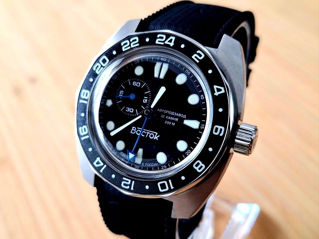 Vostok GMT Amphibia, Automatic Movement, Black dial. 24 Hour Bezel. Sub ...