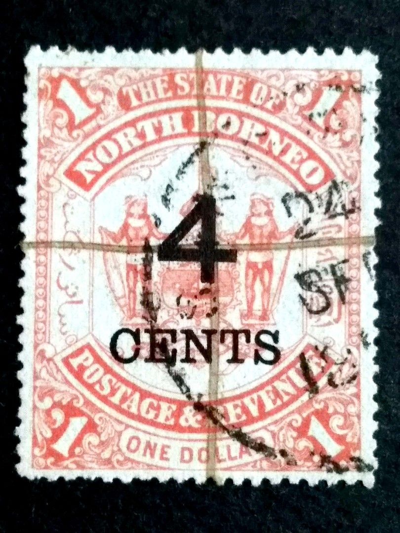 [1740] North Borneo 1895 Overprint Surcharge 4c On $1 Red - 1v Used Old Sabah Stamp, Hobbies ...