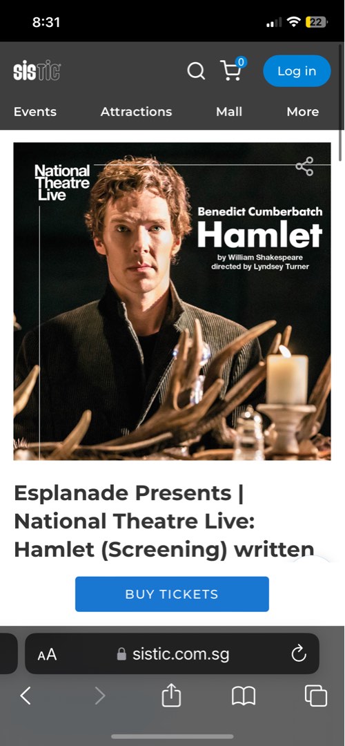 2 tickets to Esplanade Presents National Theatre Live Hamlet (Screening) written by William ...