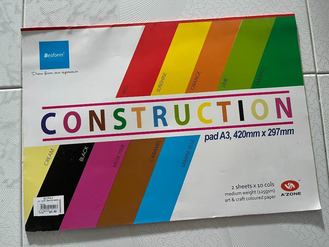 A3 Coloured Construction Pad and Paper, Hobbies & Toys, Stationery ...