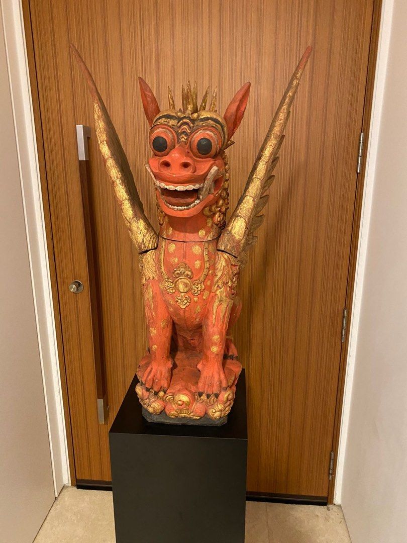 Antique Balinese Singa Barong Winged Lion Temple Statue, Furniture ...
