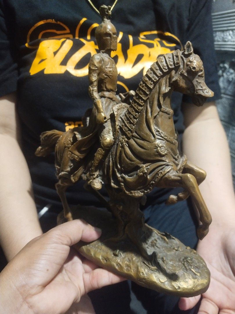 Brass knight in armour horse back riding statue display, Hobbies & Toys ...