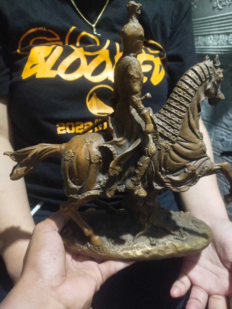 Brass knight in armour horse back riding statue display, Hobbies & Toys ...