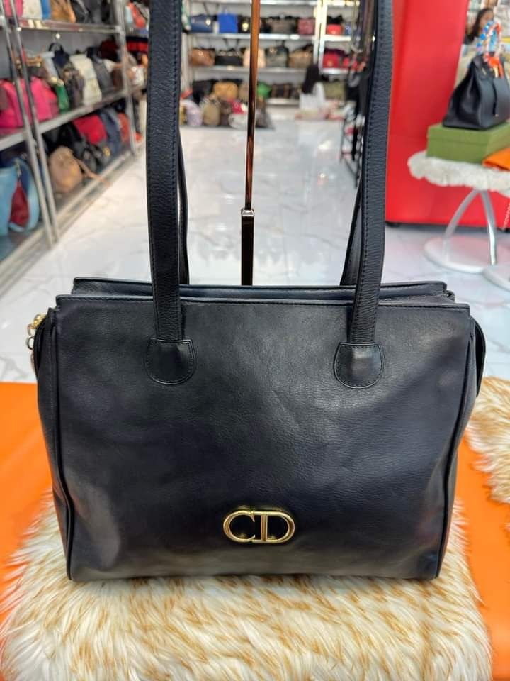 CHRISTIAN DIOR CD Logo Shoulder Bag Leather Black, Luxury, Bags ...