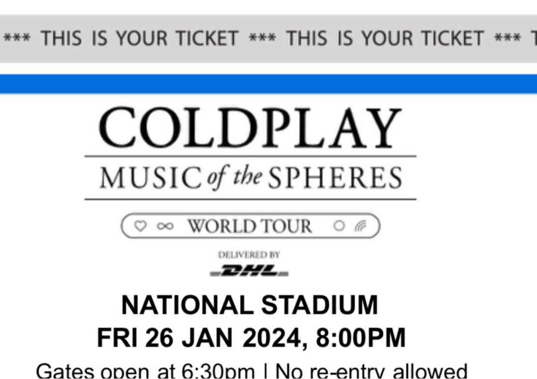 Coldplay CAT 1 Ticket 26 Jan, Friday, Tickets & Vouchers, Event Tickets ...