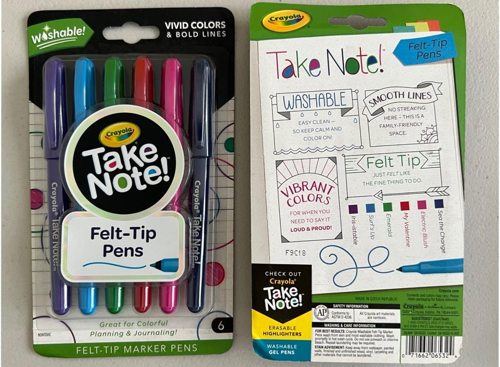 Crayola Take Note Washable Felt-Tip Marker Pen, 6 Colors, Hobbies ...