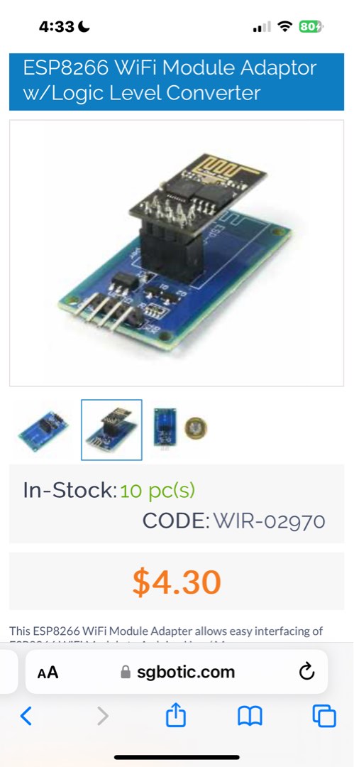 ESP 8266 WiFi Module + Adaptor w/ Logic Level Converter, Computers & Tech, Parts & Accessories ...
