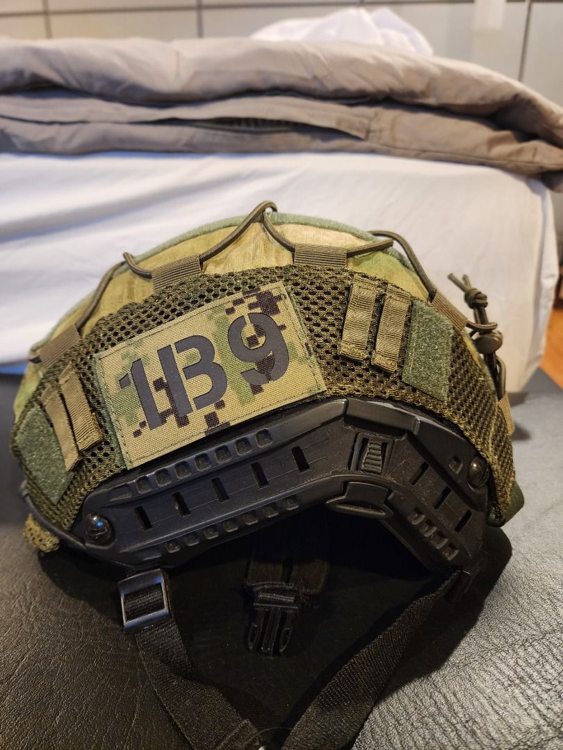 FAST helmet with camo cover and patches, Sports Equipment, Other Sports ...