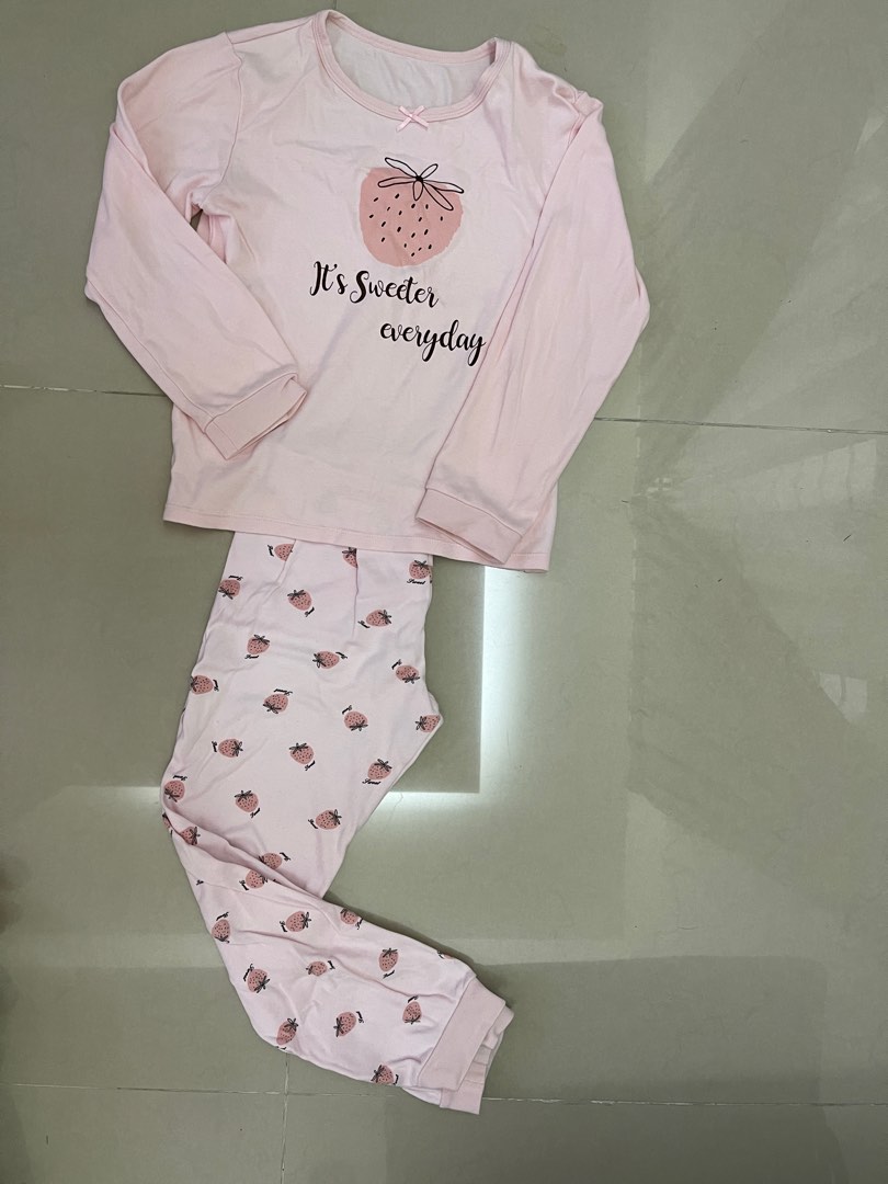 Girls Pink Strawberry Pyjama, Babies & Kids, Babies & Kids Fashion on ...
