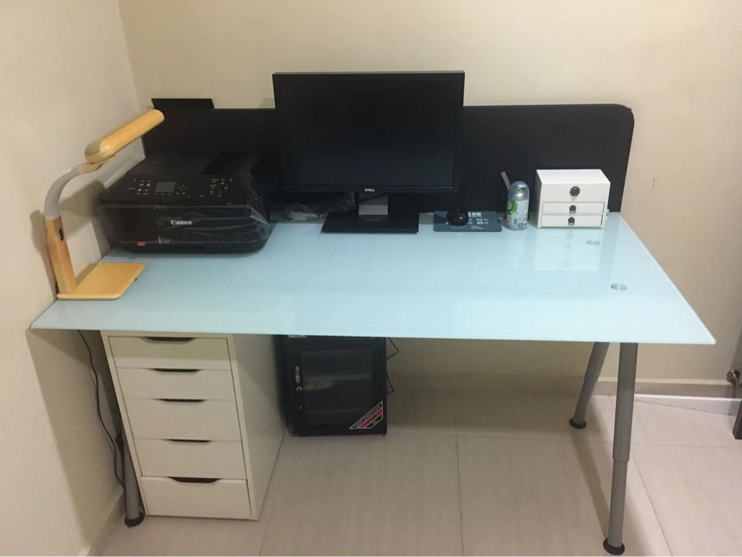 IKEA large glass Study Table, Furniture & Home Living, Furniture ...