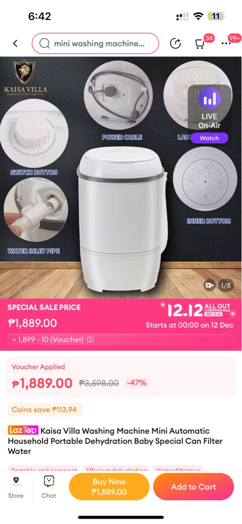 Kaisa Villa Mini Washing Machine, TV & Home Appliances, Washing ...