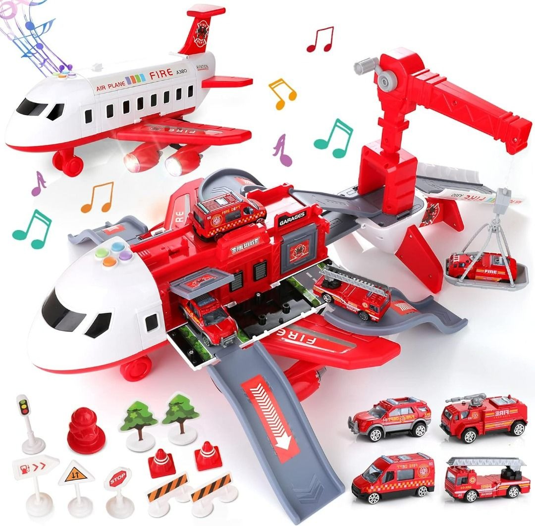 KIDWILL Car Toys Set with Transport Cargo Airplane, Large Theme ...