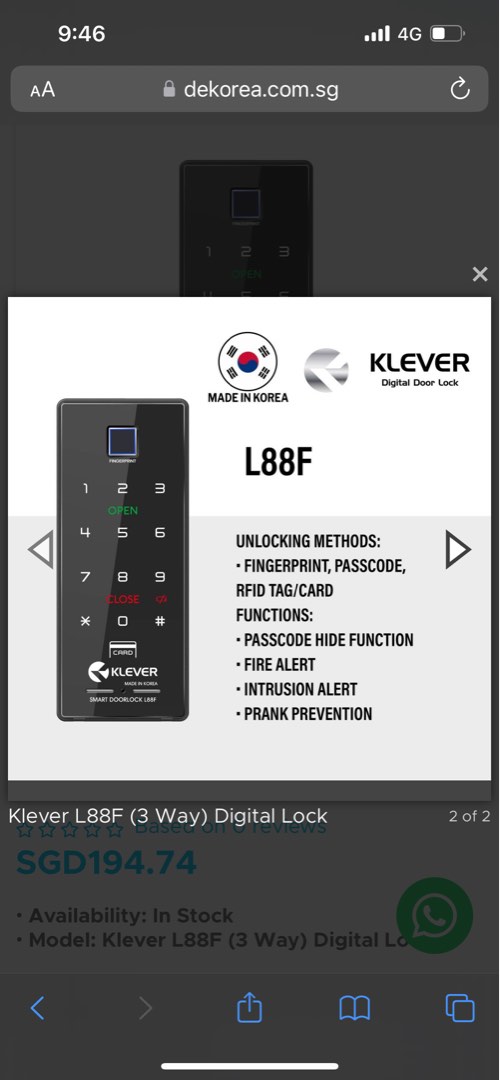 Klever L88F (3 Way) Digital Lock, Furniture & Home Living, Security & Locks, Locks, Doors ...