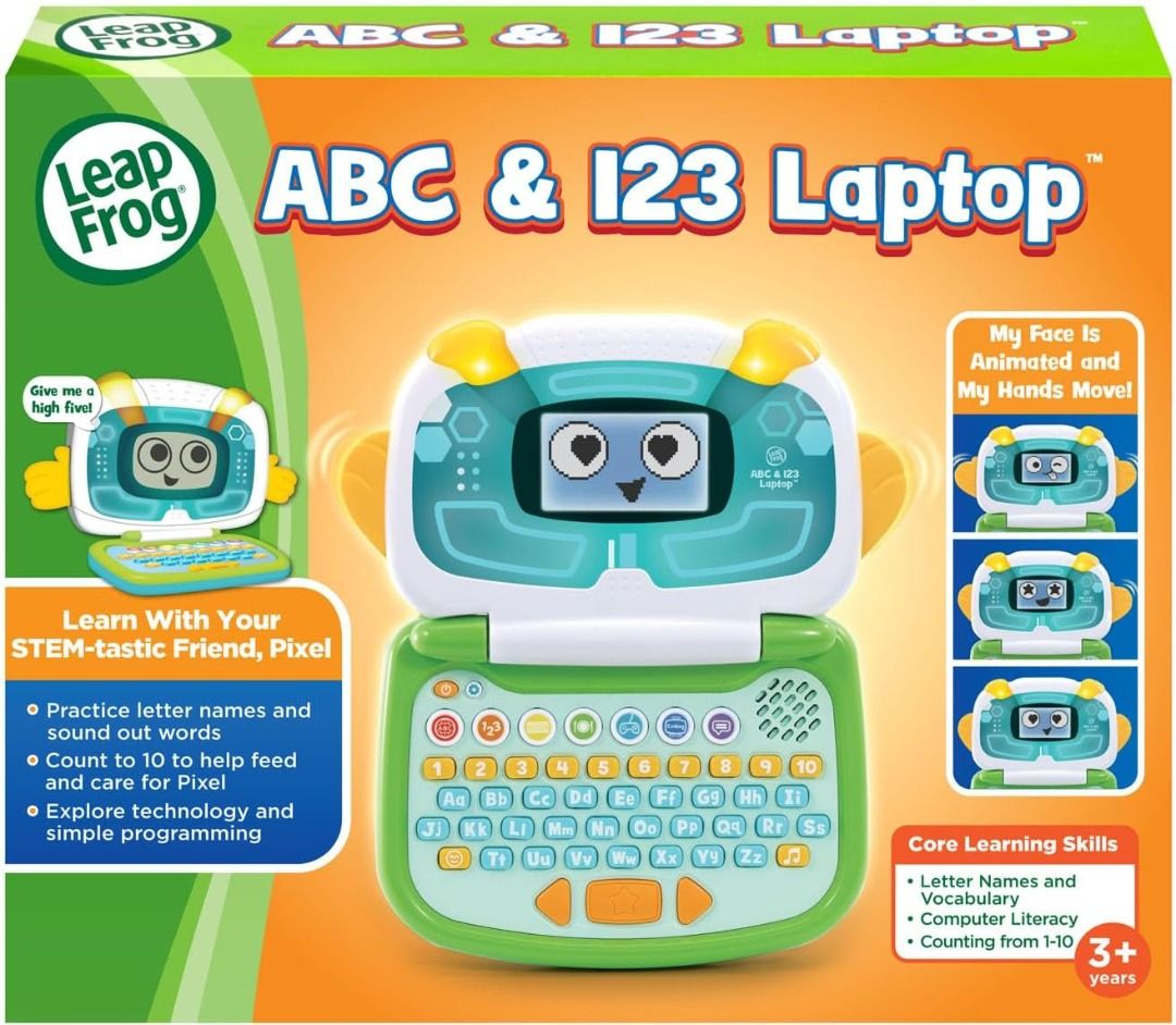 LeapFrog ABC and 123 Laptop, Green Clic the ABC 123 Character Robot ...