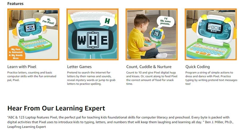 LeapFrog ABC and 123 Laptop, Green Clic the ABC 123 Character Robot ...