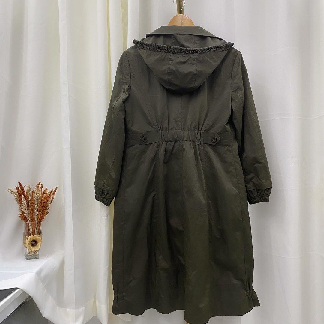 Long trench coat w/ detachable hood (army green - Medium), Women's ...