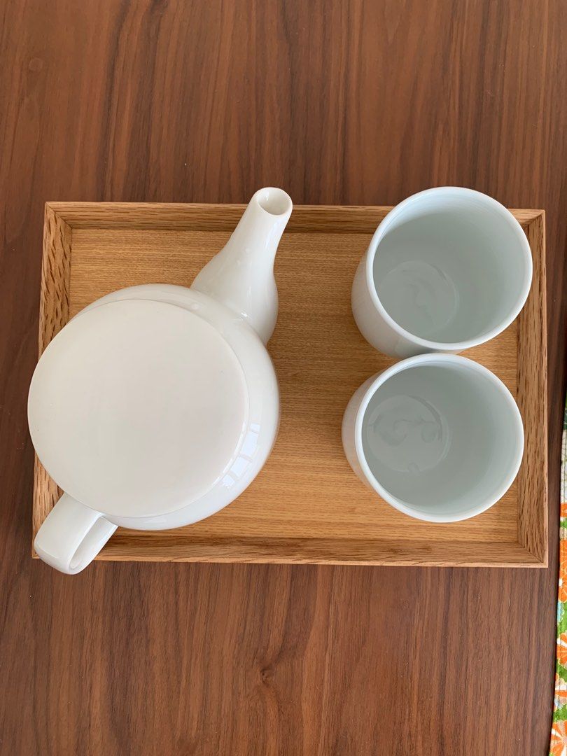 MUJI white porcelain tea set with wooden tray, Furniture & Home Living ...