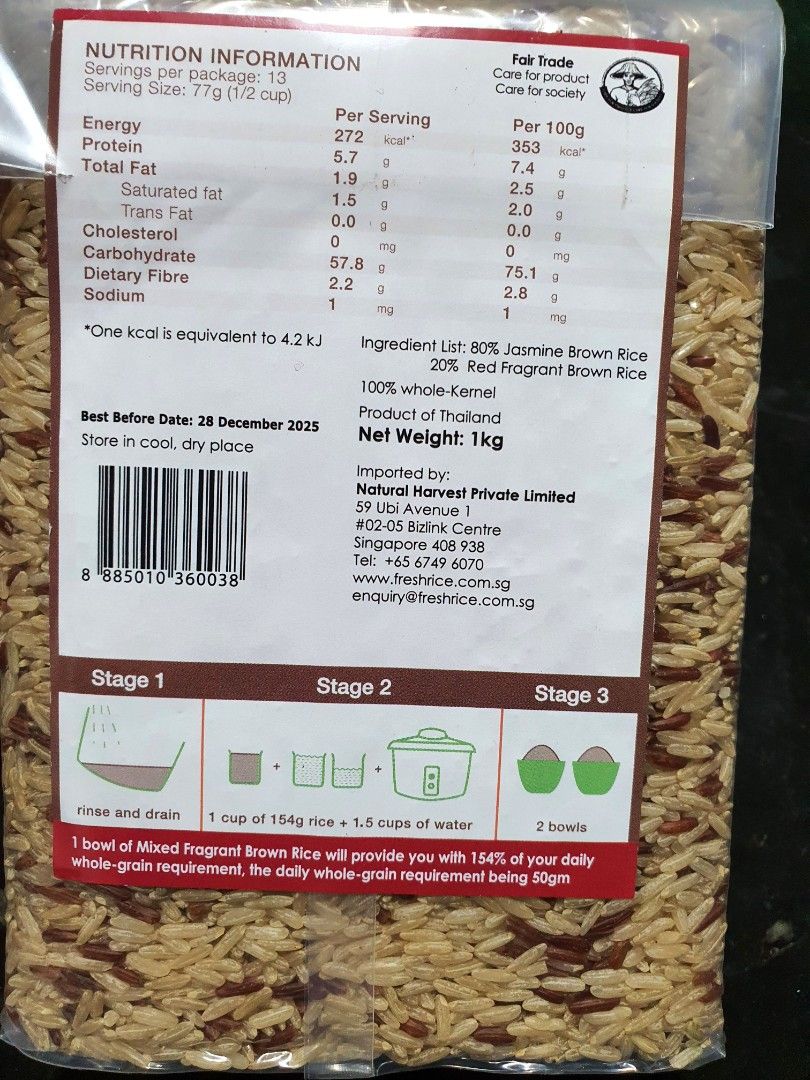 Organic Thai Mixed Fragrant Brown Rice 1kg, Food & Drinks, Rice ...
