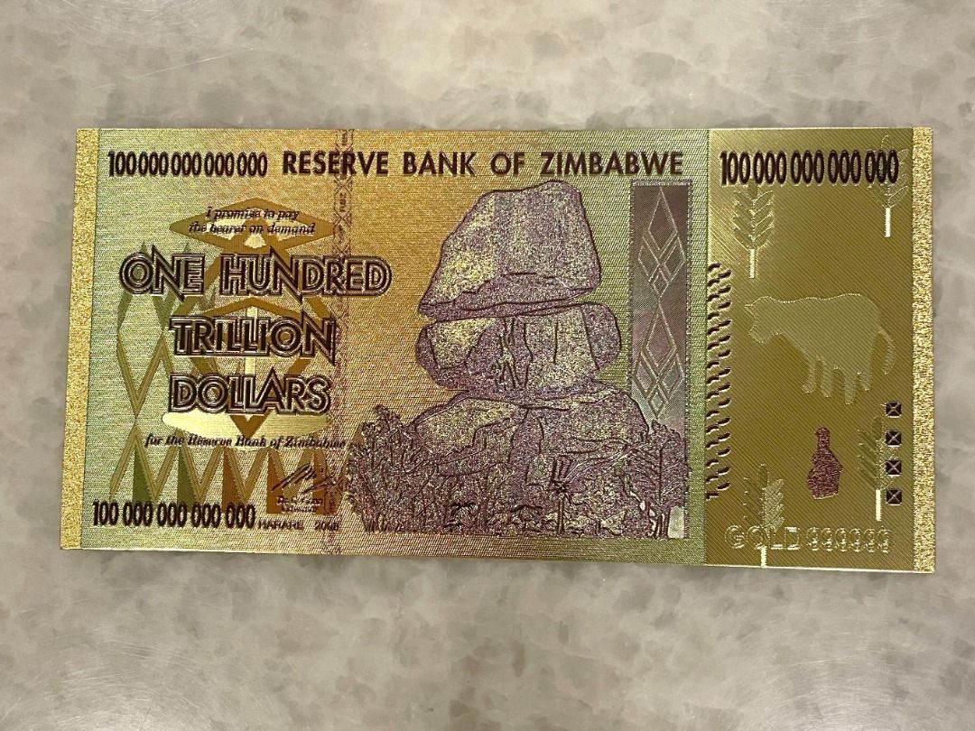 Monetary Reserve Bank Zimbabwe 1 100 One Hundred Trillion Dollars World ...