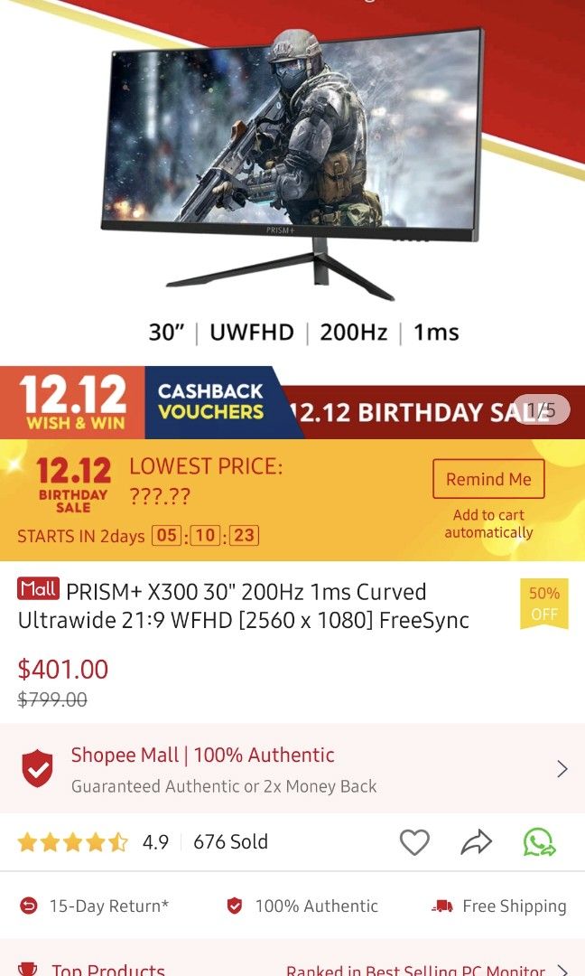 Prism+ X300 200hz 30inch curved ultrawide gaming monitor, Computers ...