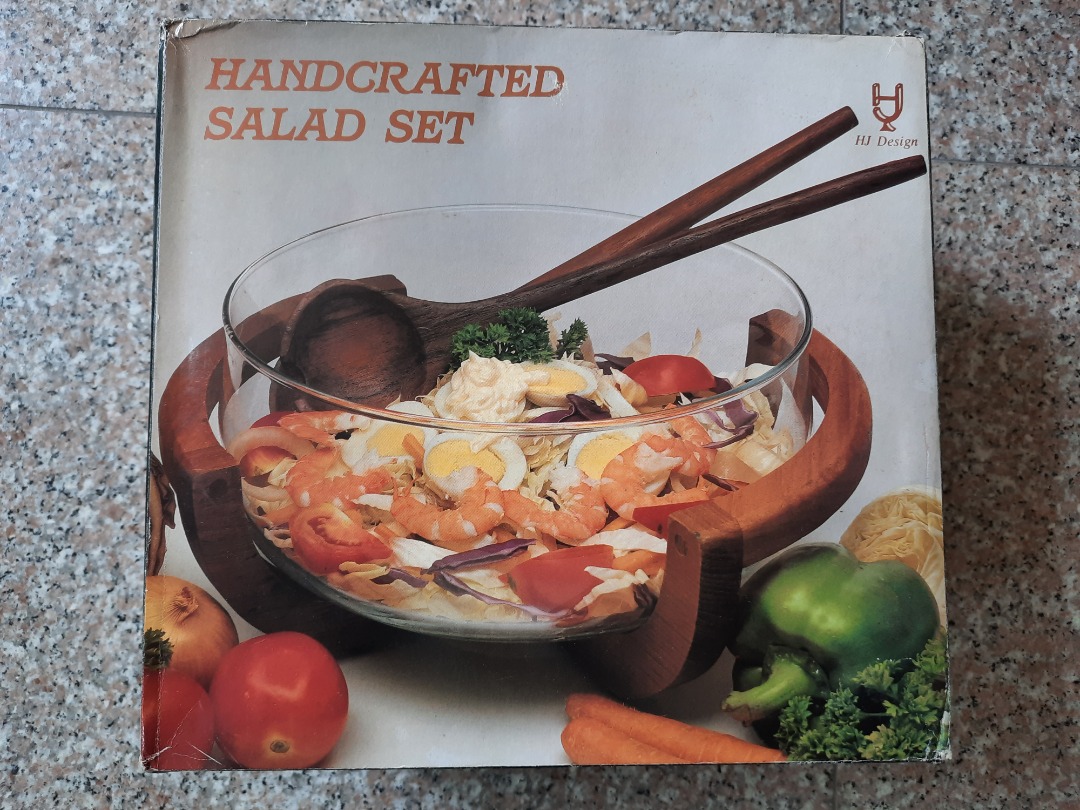 Salad Bowl Set with Wooden Cradle. 25cm. New S$50, TV & Home Appliances ...
