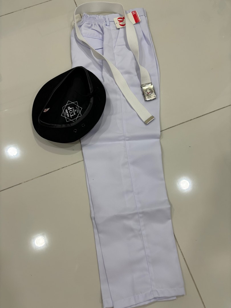 NEW School Red Crescent Uniform White pants beret belt, Babies & Kids ...
