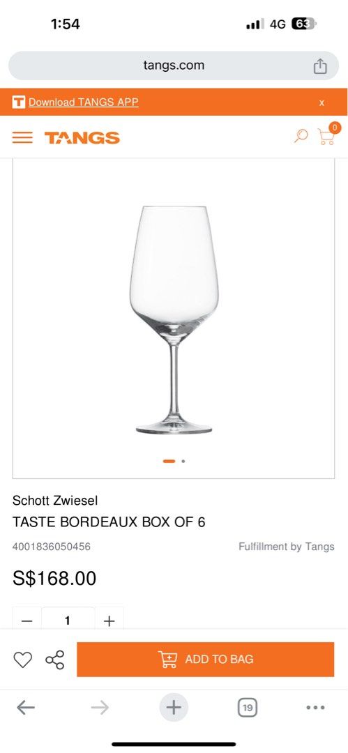 Schott Zwiesel Taste Red Wine glass, Furniture & Home Living, Kitchenware & Tableware ...