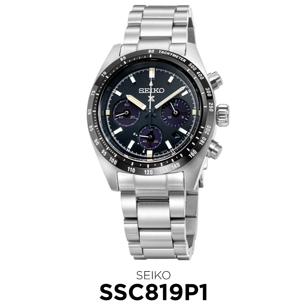 Seiko Prospex Solar Chronograph Black Dial Speedtimer Watch SSC819 ...