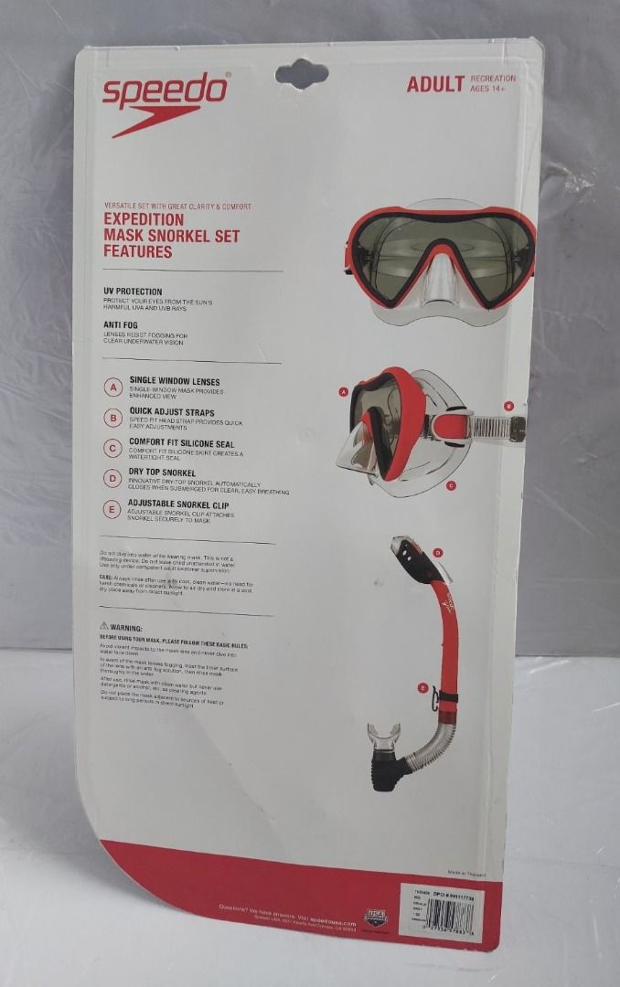 Speedo Snorkel Mask Set Adult Expedition Orange Ages 14+ NewUSA, Sports ...