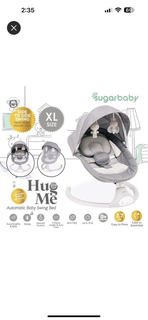 Sugar Baby Hug Me Automatic Swing Chair & Hug Me Swing Bed, Bayi & Anak ...