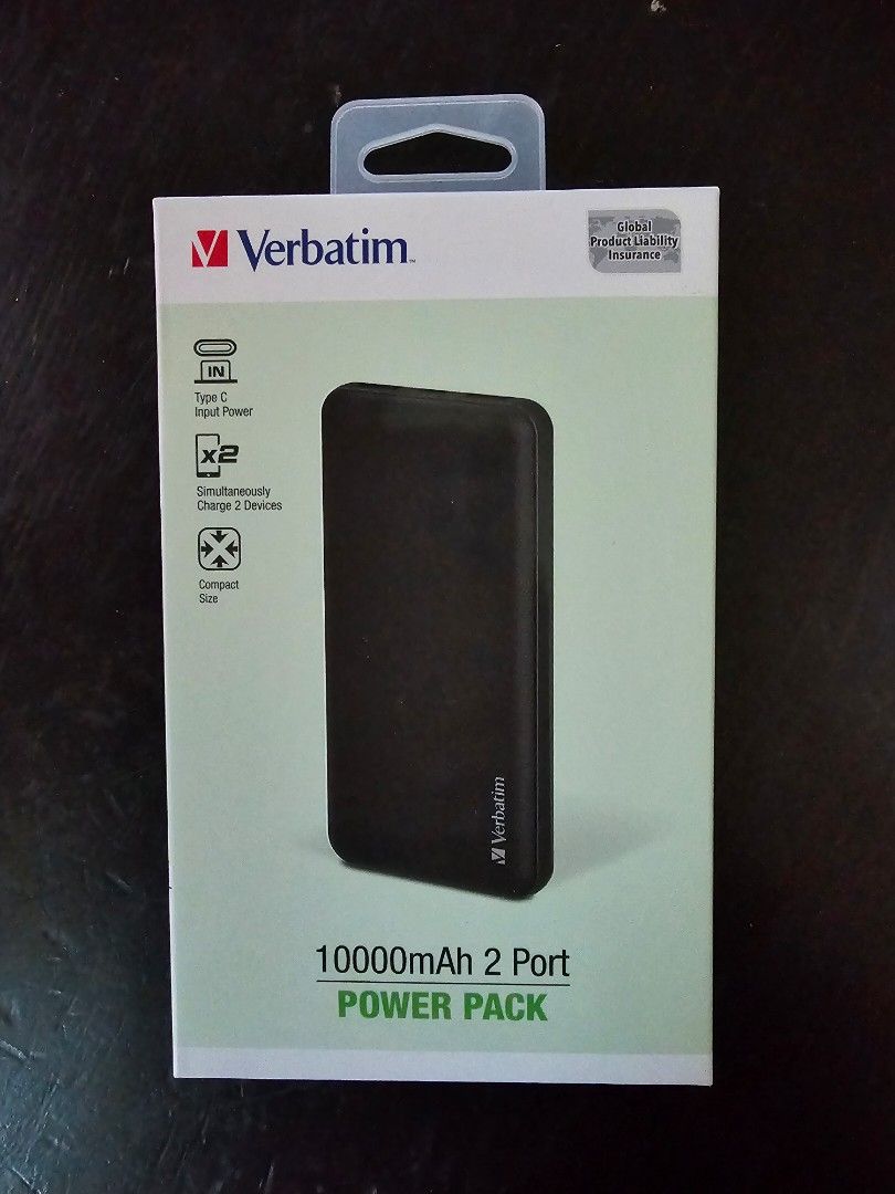 Verbatim Power Pack 10000mAn 2 Port, 電腦＆科技, 電腦周邊及配件, 電腦充電器 - Carousell