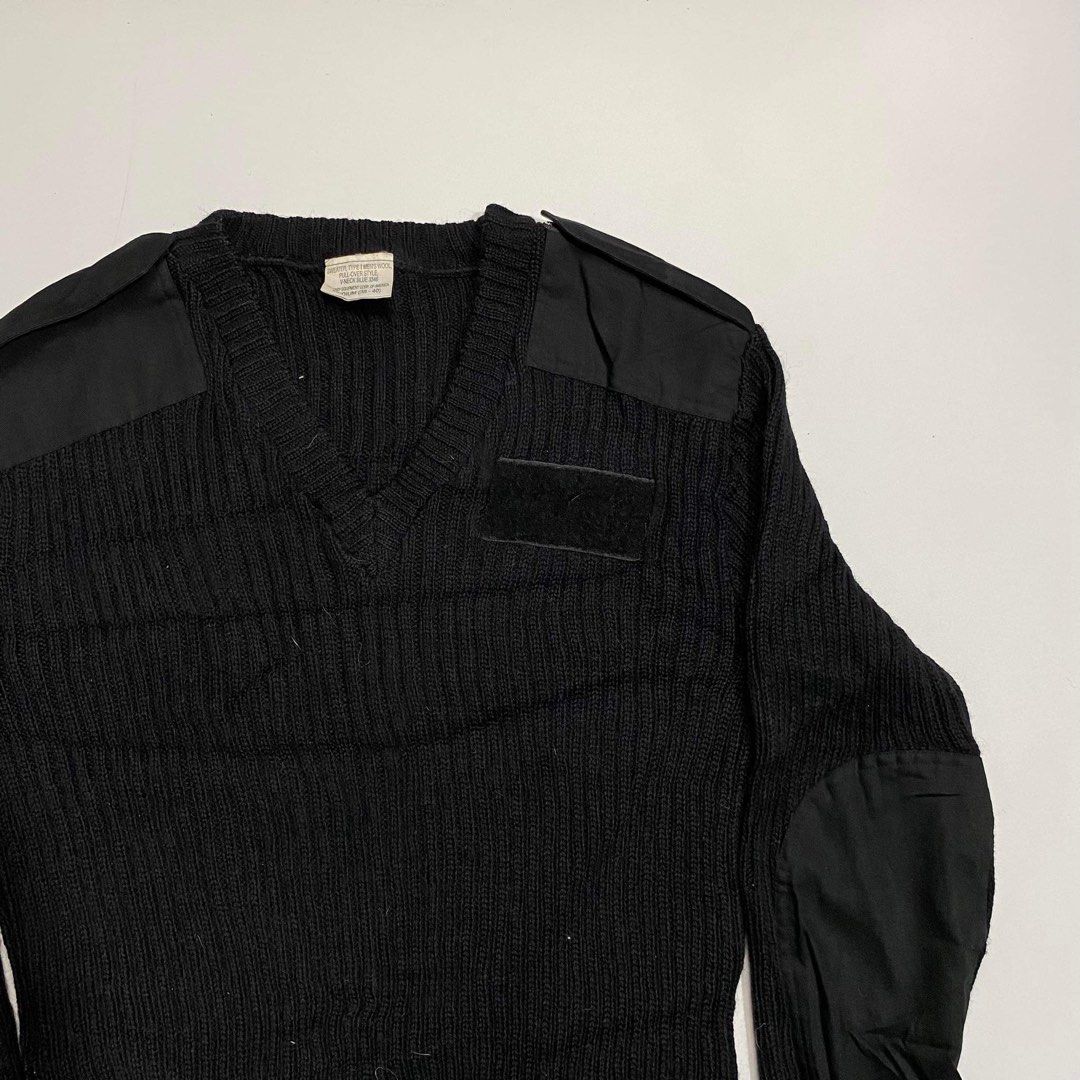 Vintage Military Army V-Neck Commando Tactical Wool Knit Sweater(Black ...