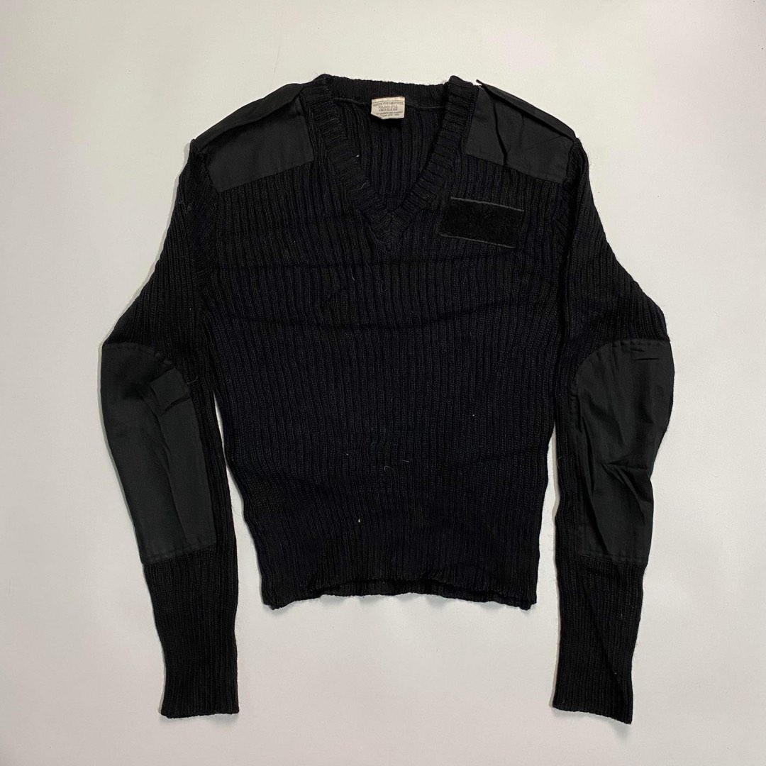 Vintage Military Army V-Neck Commando Tactical Wool Knit Sweater(Black ...