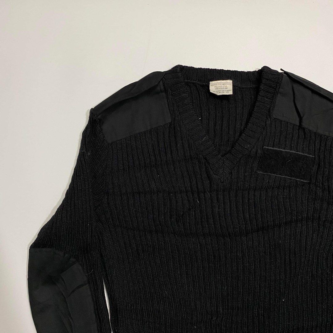 Vintage Military Army V-Neck Commando Tactical Wool Knit Sweater(Black ...