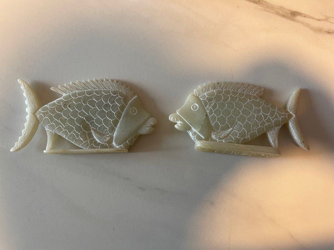 White alabaster love fish translucent (Set of 2), Furniture & Home ...