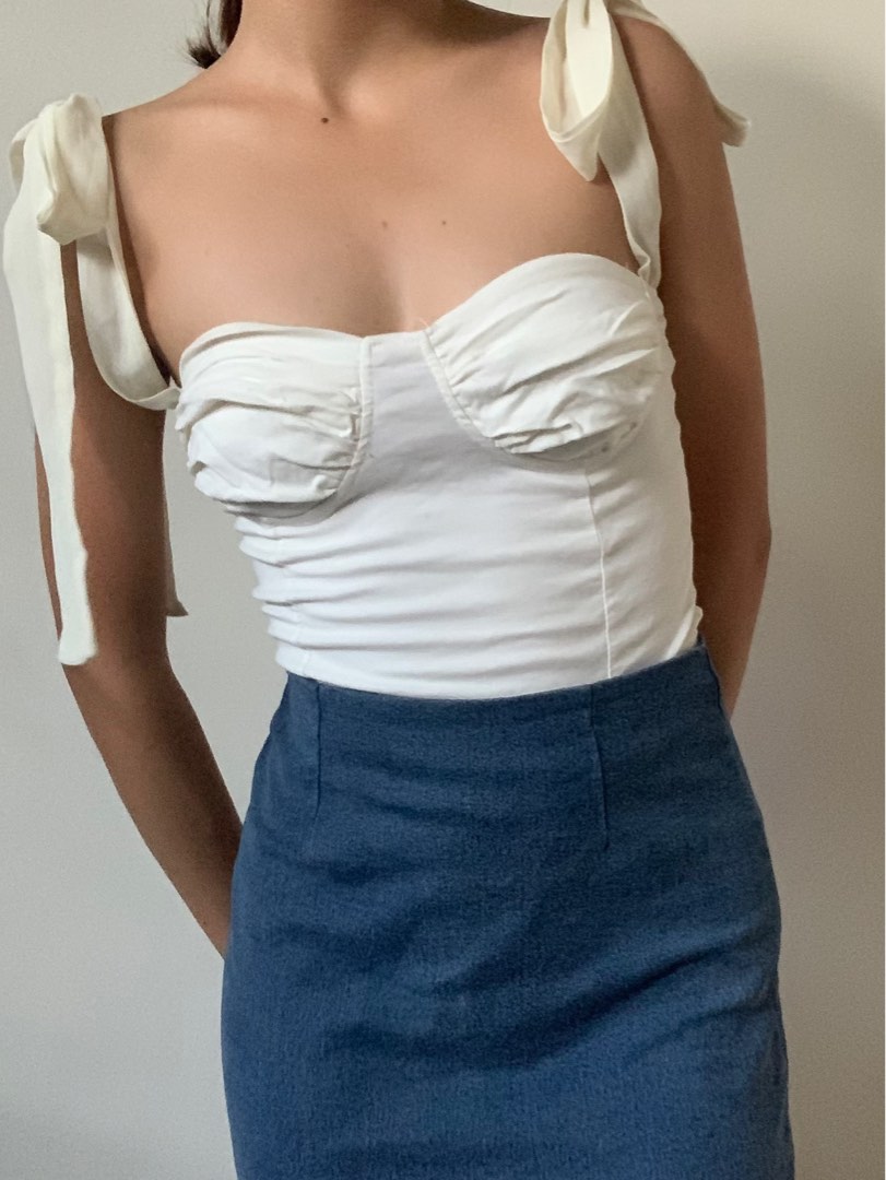 White Tie-shoulder Tube/Tank top, Women's Fashion, Tops, Sleeveless on ...