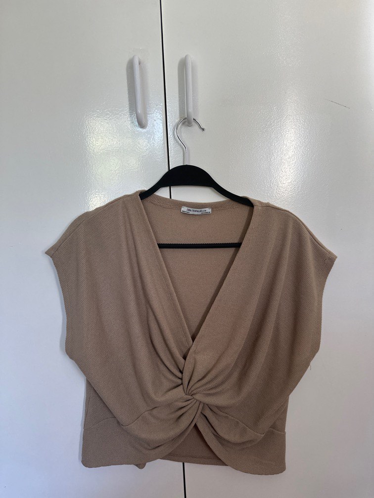 Zara Beige Wrap Top, Women's Fashion, Tops, Blouses on Carousell